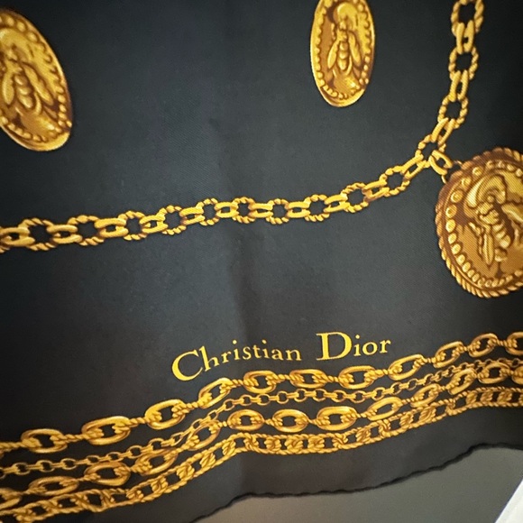 Dior | Accessories | Christian Dior Vintage Scarf Gold And Black Chains ...